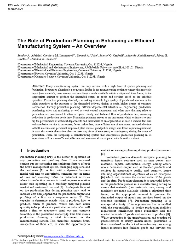 The Role of Production Planning in Enhancing An Ef | PDF | Business