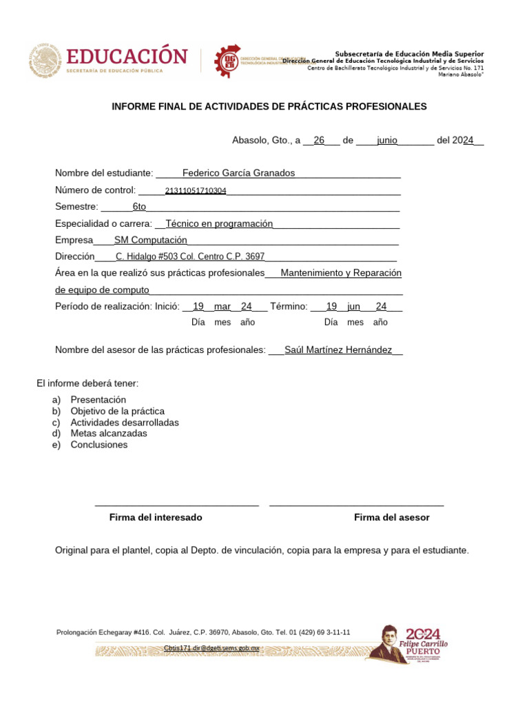 Informe Final de Practicas Profesionales 2024 | PDF | Crecimiento personal y profesional