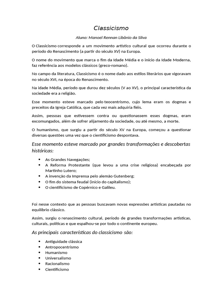Classicismo | PDF