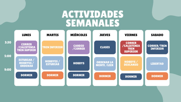 Calendario Planificador Semanal Actividades Colorido y Divertido Verde ...