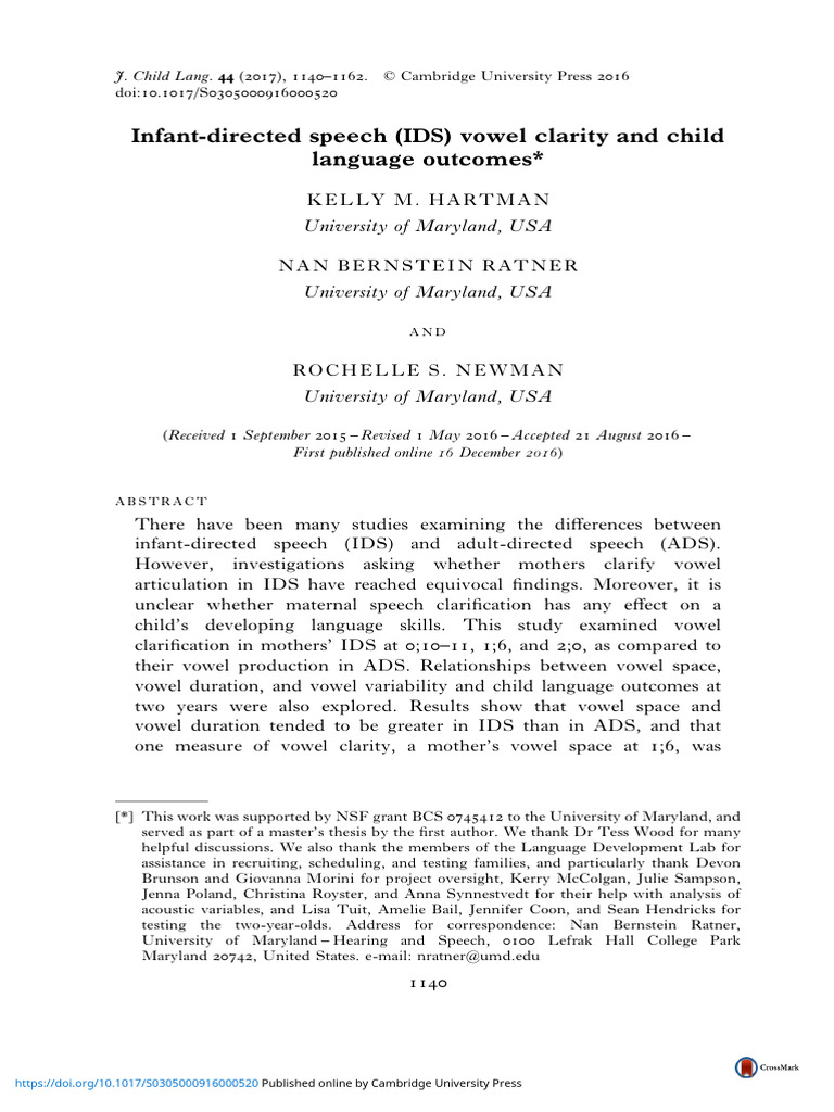 Infant Directed Speech Ids Vowel Clarity and Child Language Outcomes | PDF | Vowel | Phonetics