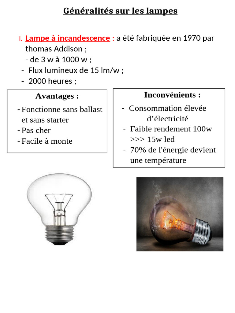 Types de lampes et leurs caractéristiques | PDF | Lampe fluorescente ...