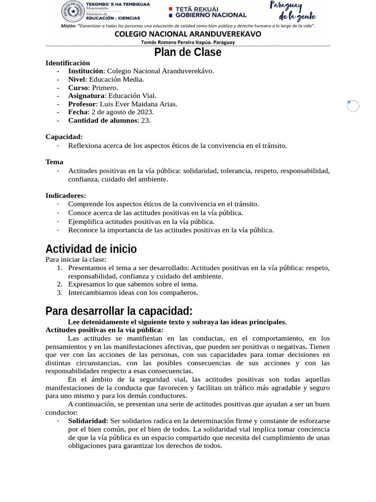 Tema 3 - Plan de Clase | PDF | Tráfico | Seguridad vial