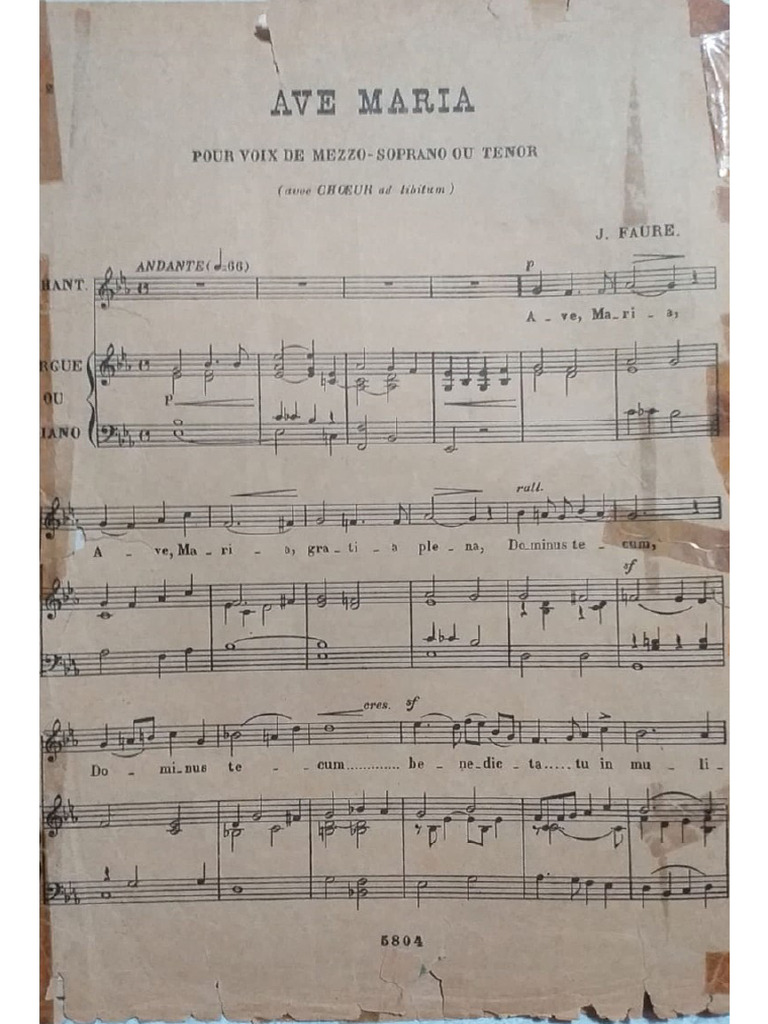 PARTITURA(original) - Ave Maria (Jean Baptiste Fauré) | PDF