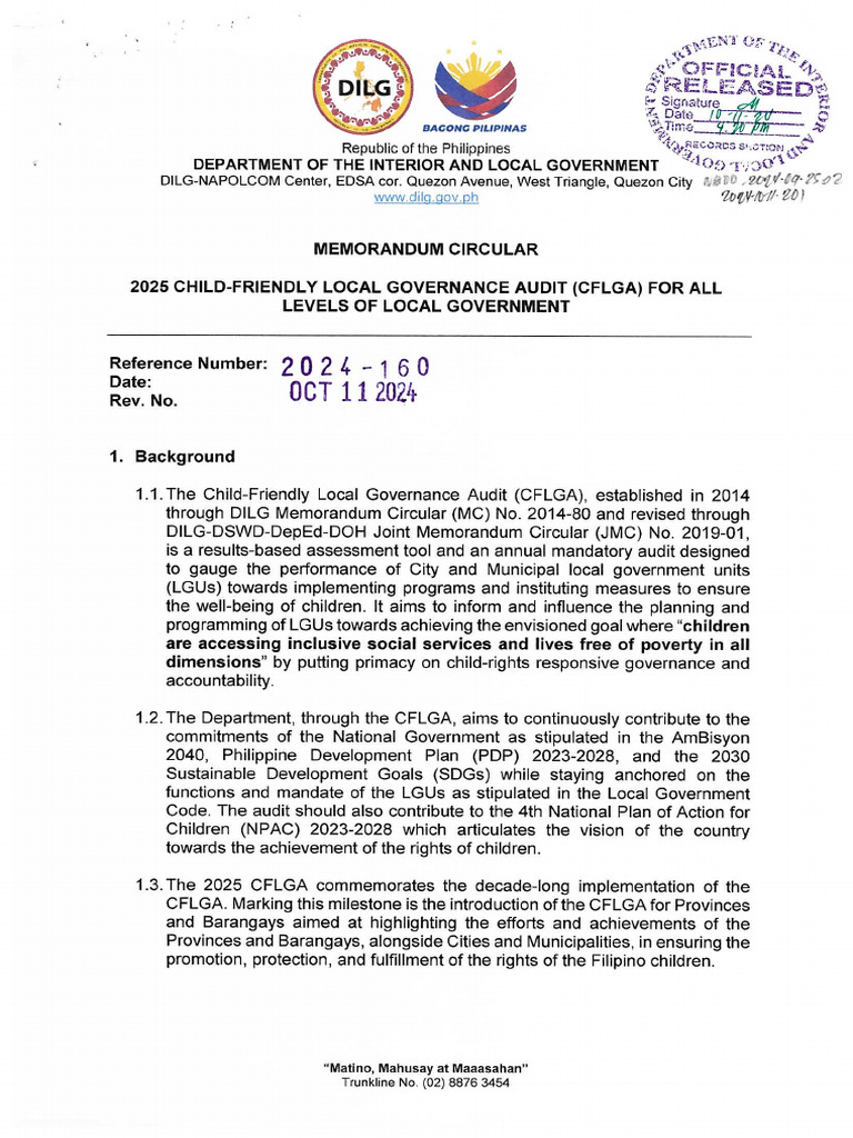 2025 Child-Friendly Local Governance Audit (CFLGA) For All Levels of ...