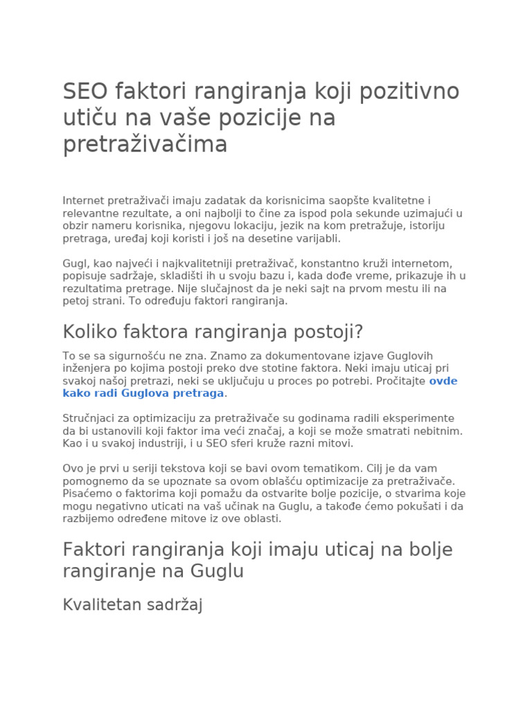 SEO Faktori Rangiranja Koji Pozitivno Utiču Na Vaše Pozicije Na ...