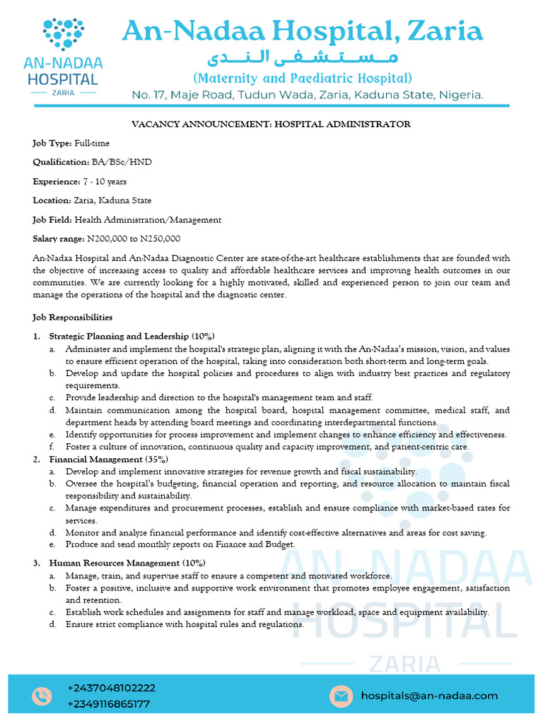 Vacancy Announcement - Hospital Admin | PDF | Regulatory Compliance ...