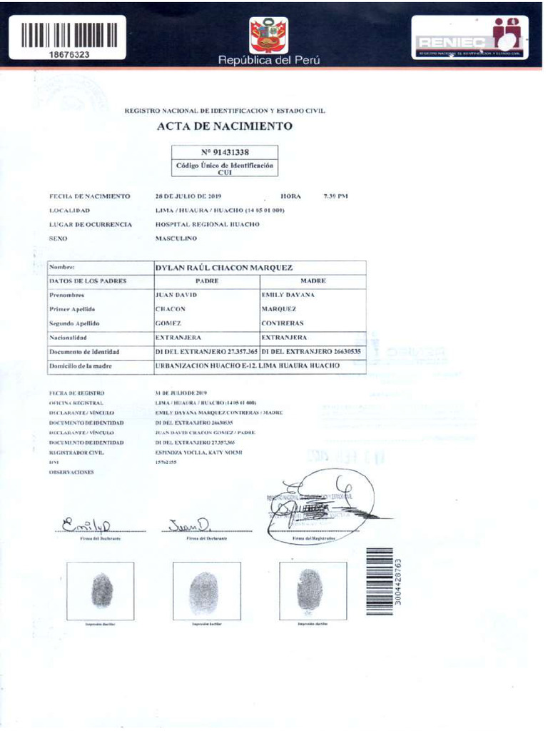 Acta Apostillada Dylan Chacon | PDF