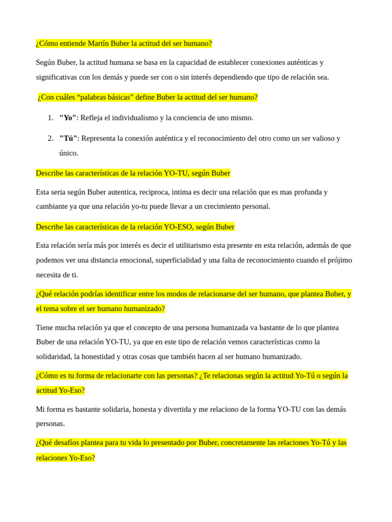 La actitud humana según Buber | PDF | Humano | Sicología