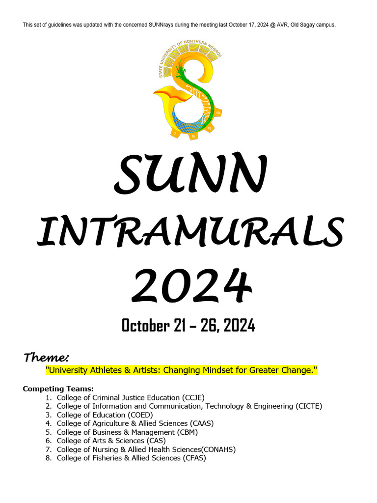 SUNN Intramurals 2024 Guidelines | PDF | Dances | Singing