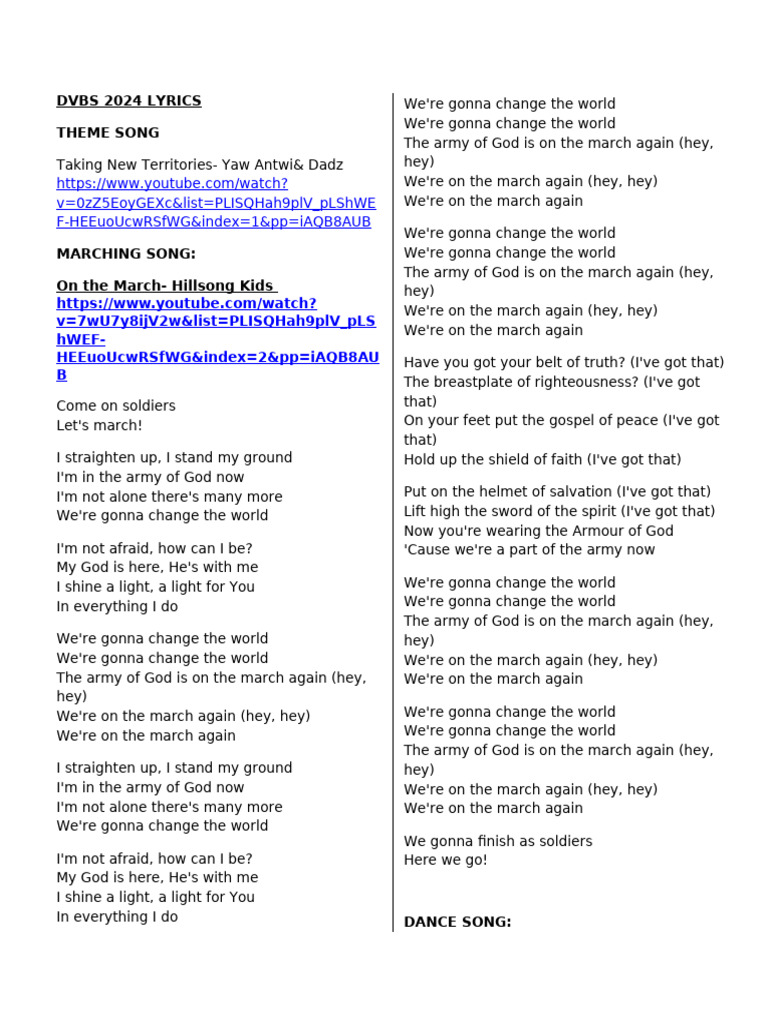 DVBS 2024 FINAL LYRICS | PDF | Born Again | Armor Of God