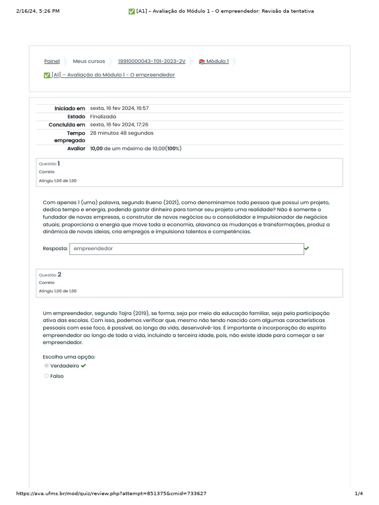 A1avaliacaodomodulo1 Oempreendedorrevisaodatentativa Pdf Empreendedorismo 