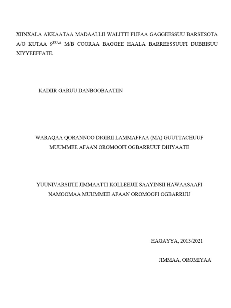 Qorannoo Kadiir Garuu (MA) Isa Xumuraa | PDF