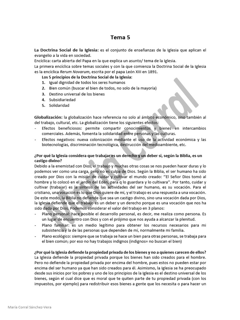 Tema 5 Reli | PDF | Doctrina social católica | Iglesia Católica