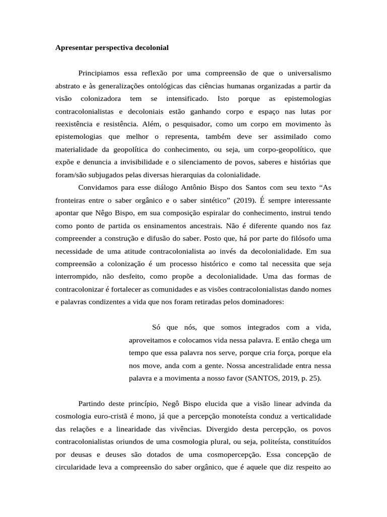1.apresentar Perspectiva Decolonial | PDF | Conhecimento | Pensamento