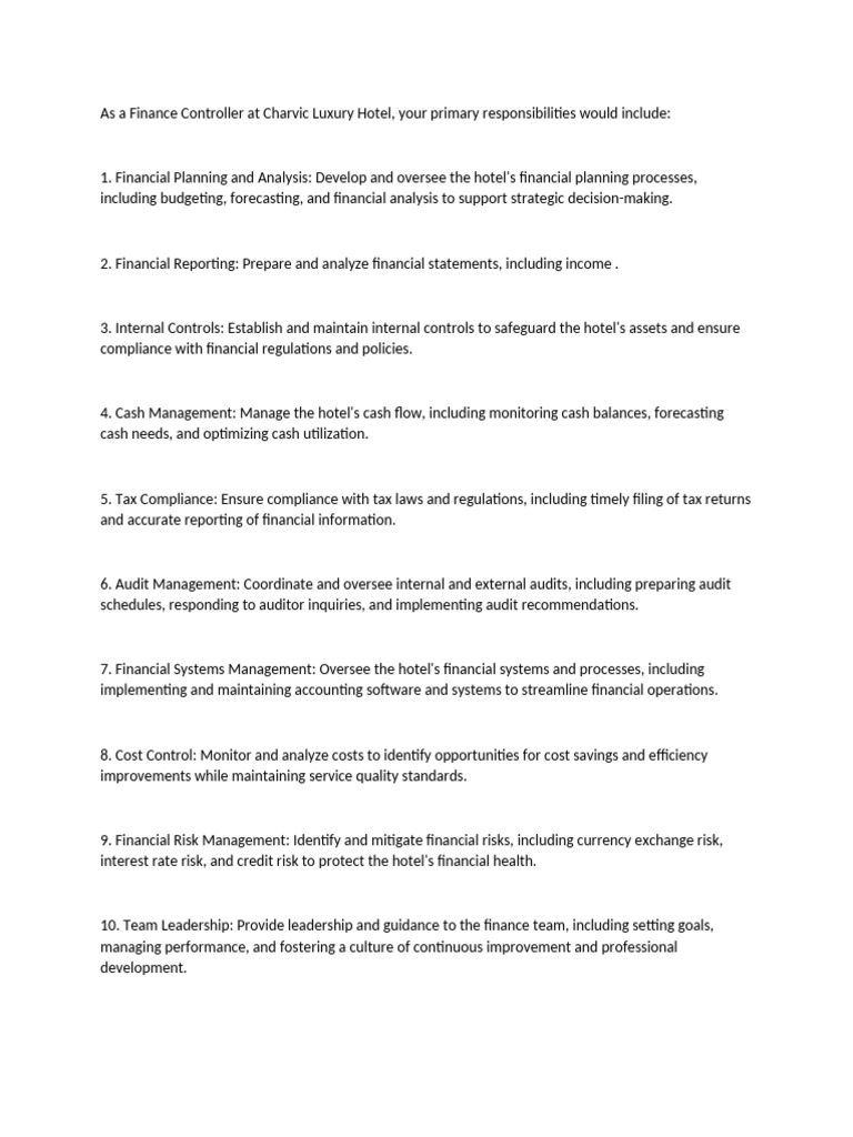 Finance Controller | PDF | Business | Finance & Money Management