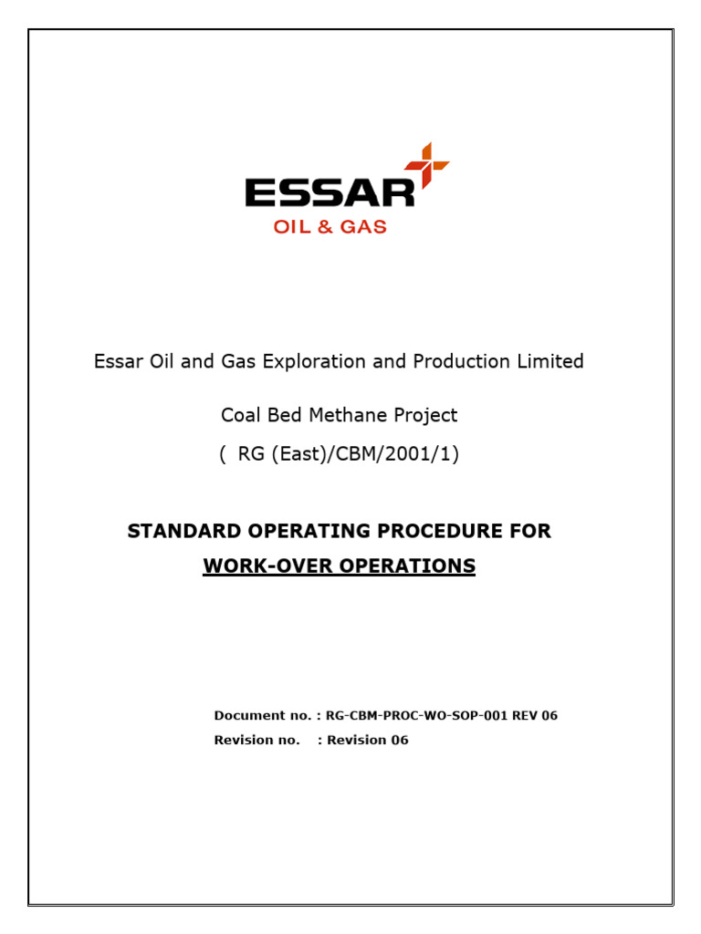 Work-Over Operations SOP for CBM Project | PDF | Pump | Drilling Rig
