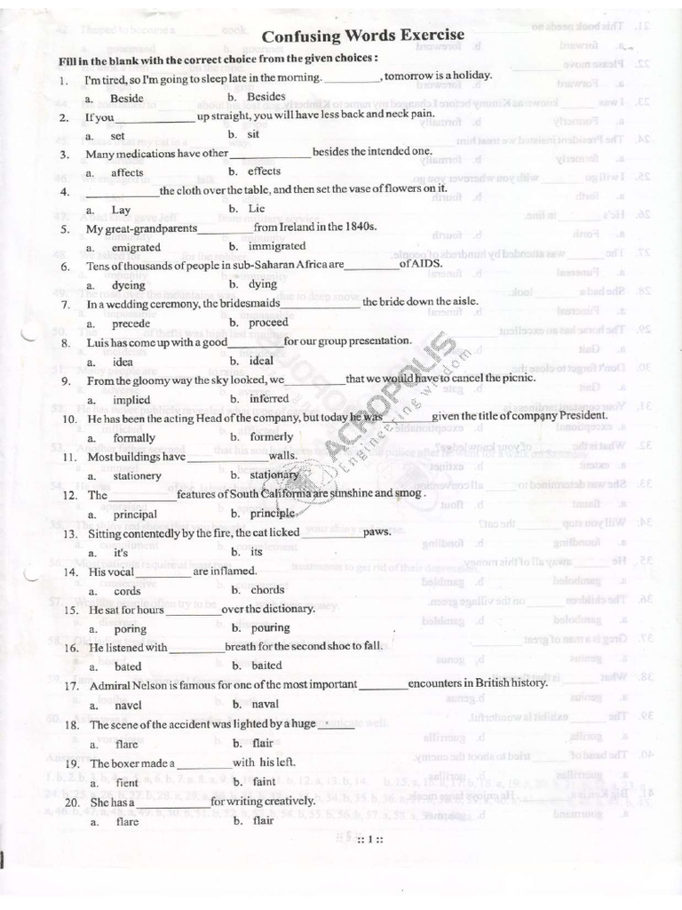 Confusing Words Exercise | PDF