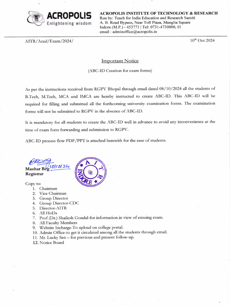 Important Notice - (ABC-ID Creation For Exam Forms) | PDF