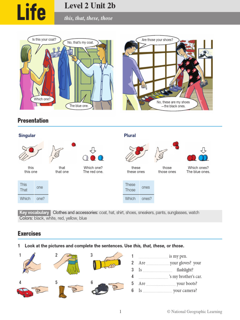 Level 2 Unit 2b: This, That, These, Those Exercises | PDF | Sneakers | Linguistics