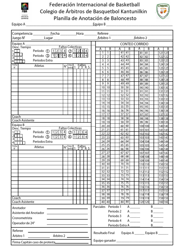 Planilla de Anotación de Baloncesto | PDF