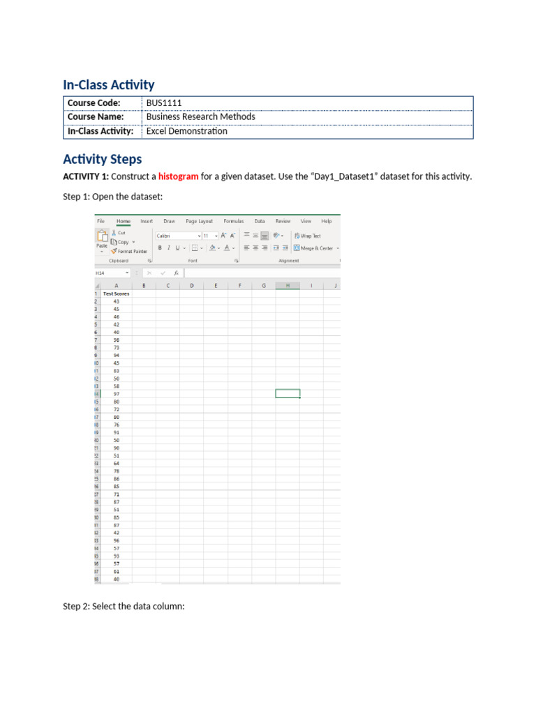 Excel Activity BUS1111 | PDF
