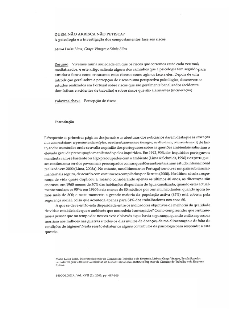 Quem Nao Arrisca Nao Petisca A Psicologia e A Inve | PDF