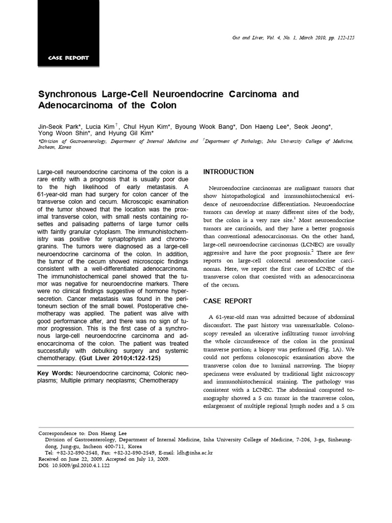 Synchronous Large Cell Neuroendocrine Carcinoma And Adenocarcinoma Of The Colon Pdf