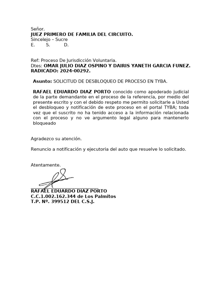 Solicitud de Desbloqueo Tyba | PDF | Derecho