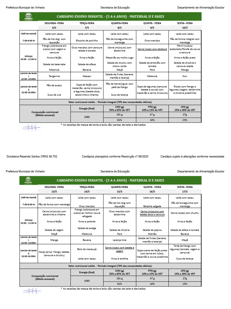 3.CARD╡PIO MAIO - MAT II E FASES | PDF | Alimentos | Culinária