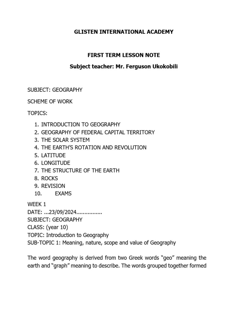 Year 10 Lesson Note PDF | PDF | Planets | Rock (Geology)