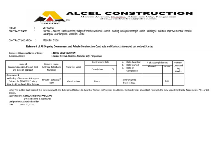 Statement of All Ongoing | PDF