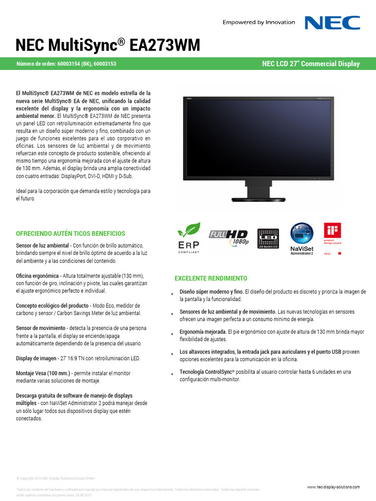 NEC Datasheet EA273WM-spanish | PDF | Factores humanos y ergonomía ...
