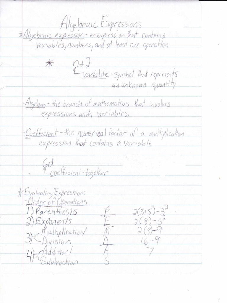 7math Algebraic Expressions | PDF