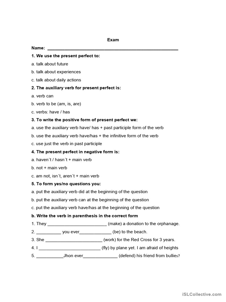 Present Perfect Tense Worksheet | PDF
