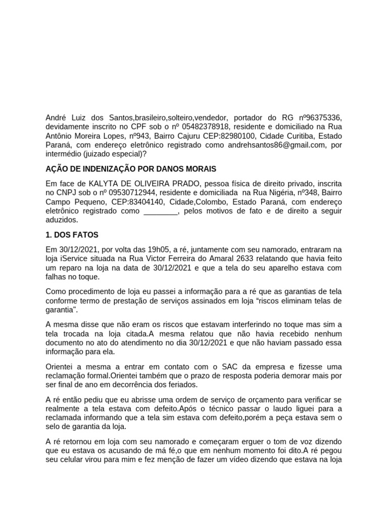 Modelo de Peticao Inicial Acao de Indenizacao Por Danos Morais ... Modelo de Peticao Inicial Acao de Indenizacao Por Danos Morais ...