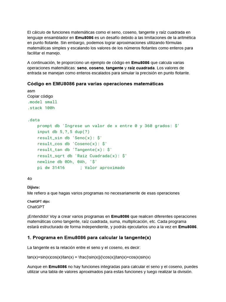 Porgramas Emu8086 | PDF | Raíz cuadrada | Funciones trigonométricas
