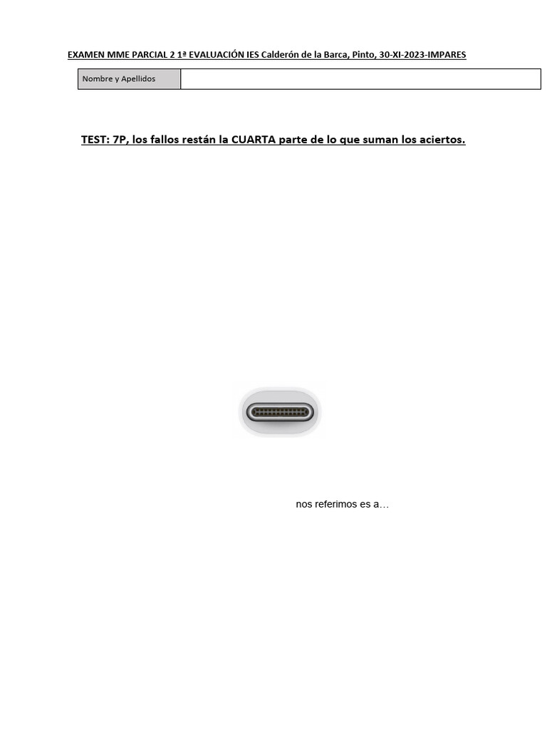 Examen Mme Parcial 2 1 Evaluación | PDF | USB | Hdmi