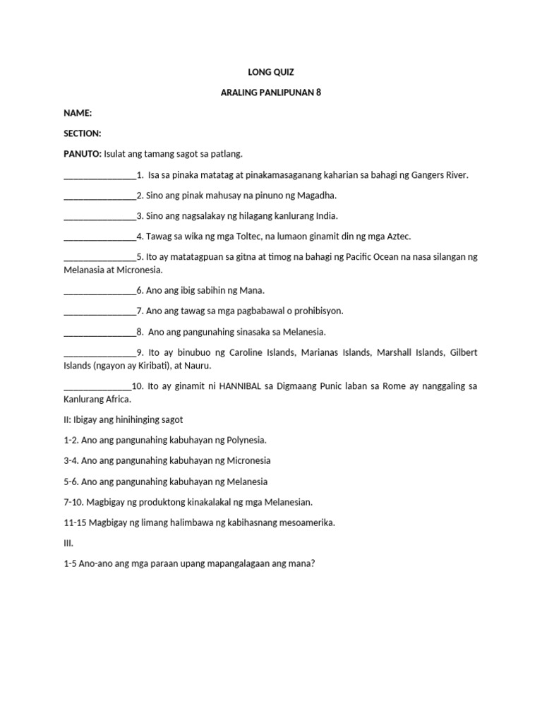 LONG QUIZ Ap8 | PDF