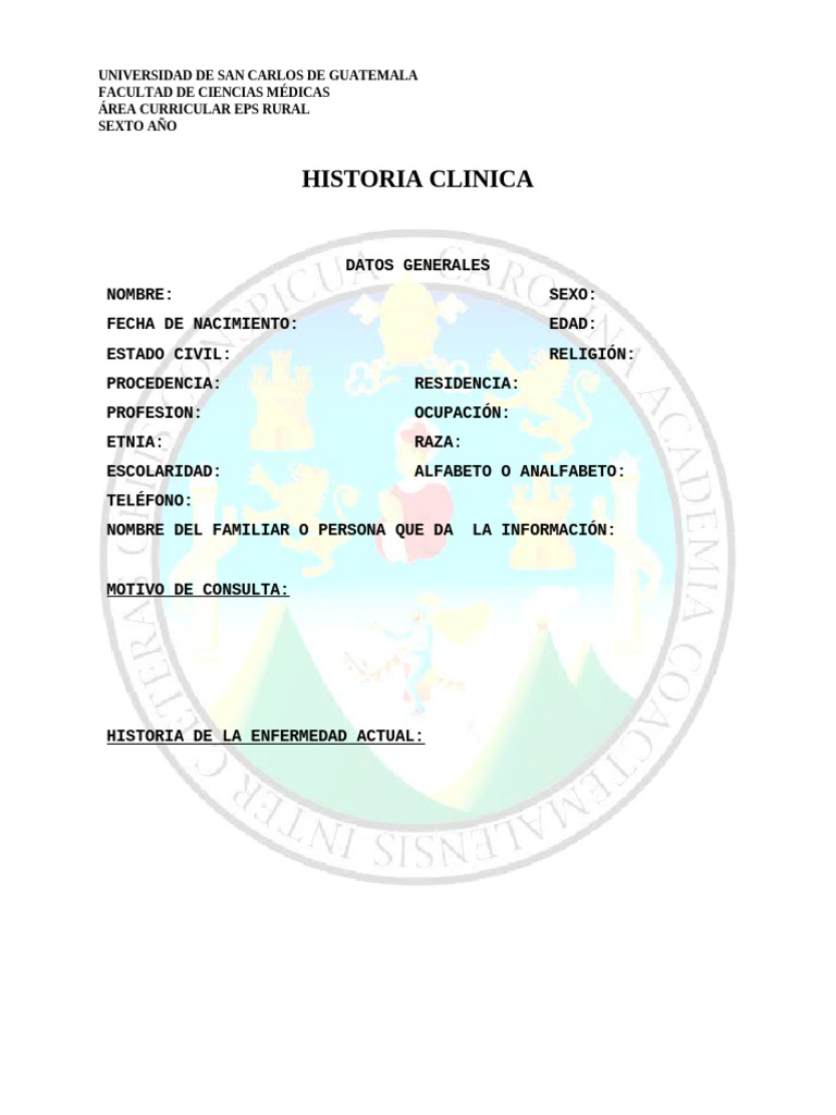 Formato Historia Cl+¡nica 2018 | PDF | Enfermedades y trastornos | Medicina