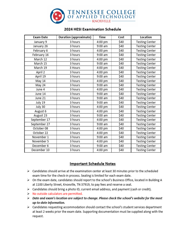 2024 HESI Exam Schedule | PDF | Ratio | Decimal