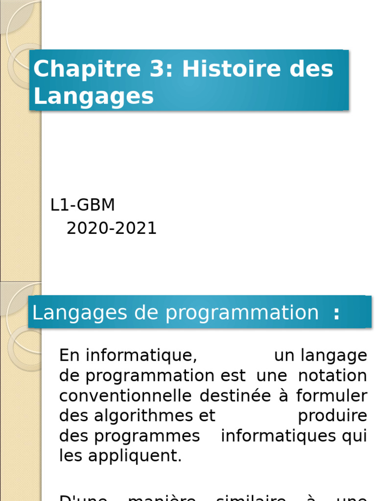 Chapitre 4 Histoire Des Langages | PDF | Programmation informatique | Langage de programmation
