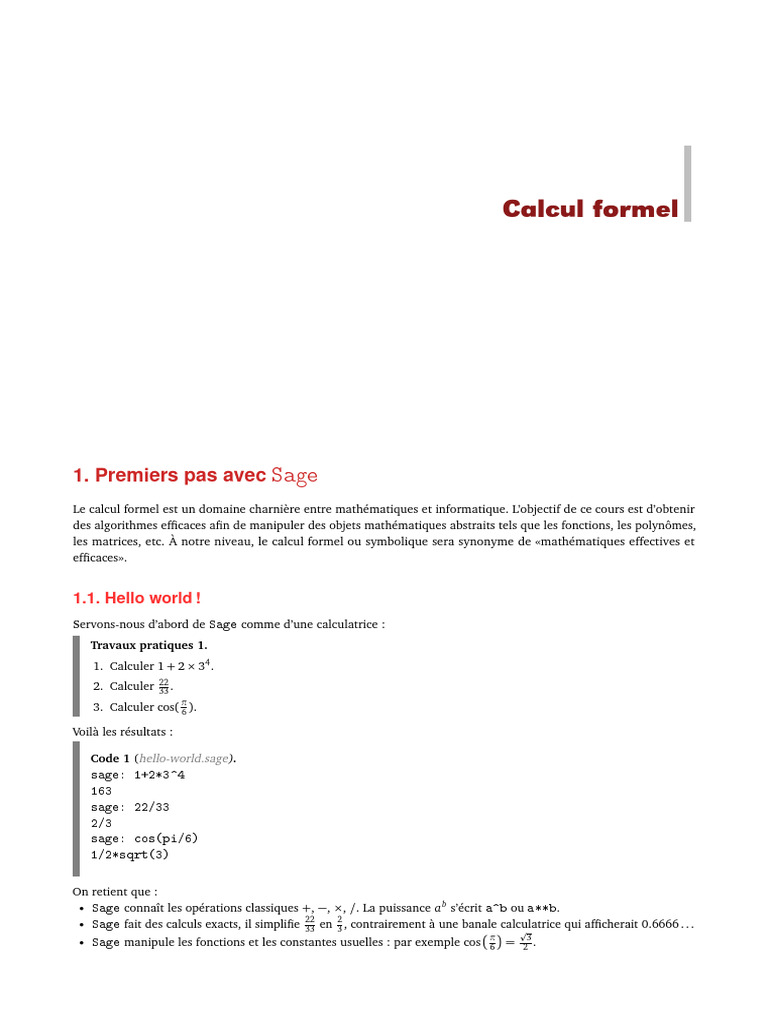 Introduction au calcul formel avec Sage | PDF | Structure de contrôle ...