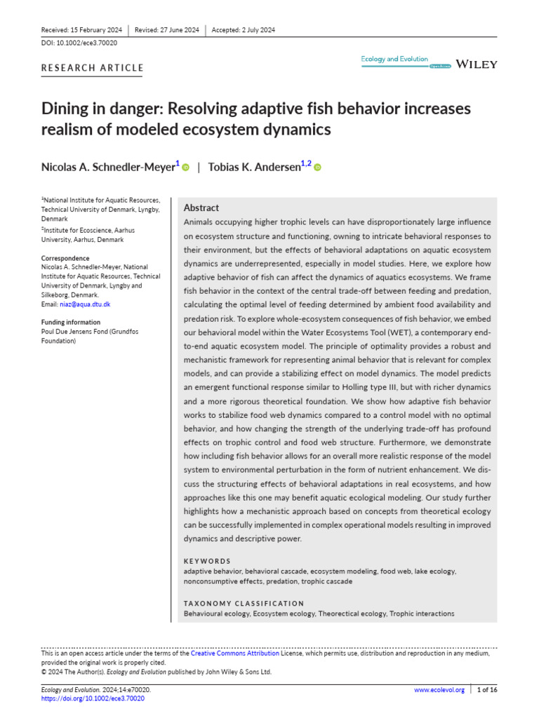 Dining in Danger Resolving Adaptive Fish Behavior | PDF | Ecology ...