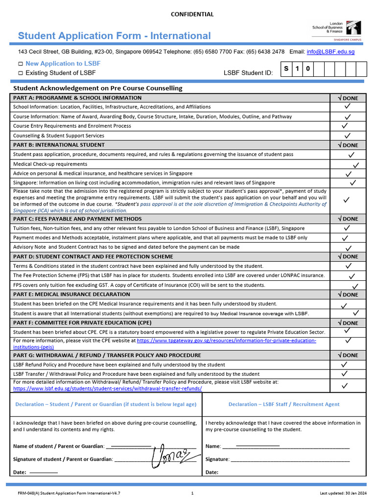 FRM-048 (A) Student Application Form International v4.7 (Updated On 30 ...