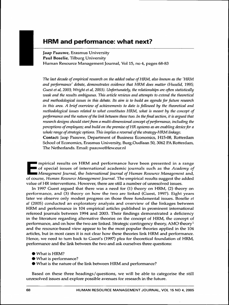 HRM and Performance What Next | PDF | Human Resource Management ...