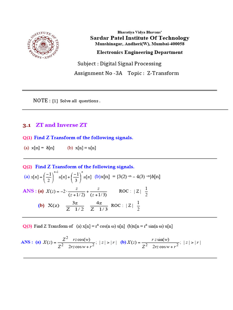Assignment No -3A Z-Transform | PDF | Harmonic Analysis | Mathematical ...