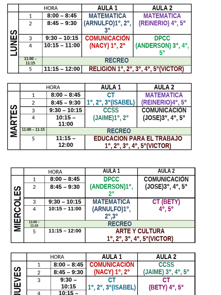 Horario Programa Recuperacion | PDF