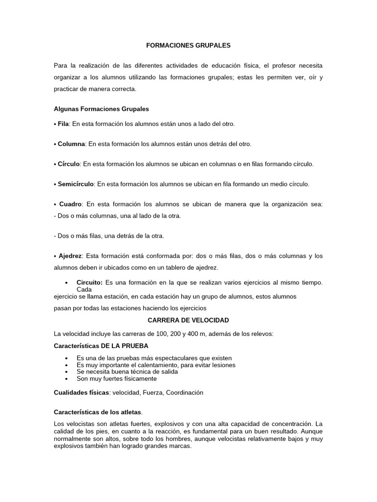 Formaciones Grupales en Educación Física | PDF | Deporte del atletismo