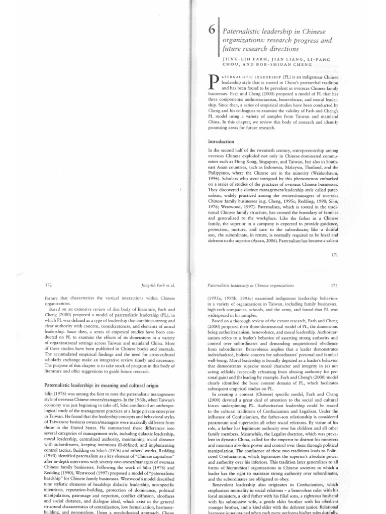 C6a.R1.ch6 Paternalistic Leadership in Chinese organization | PDF
